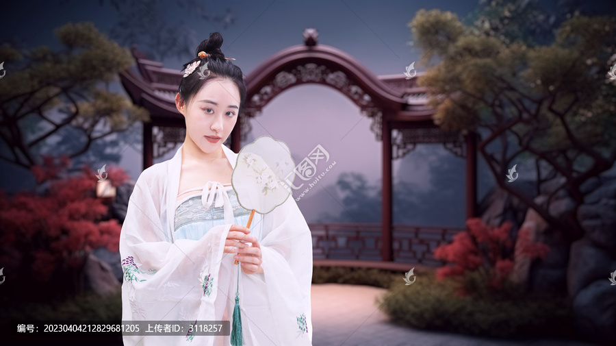 夜景国风园林汉服美女艺术造型人物百态摄影素材汇图网